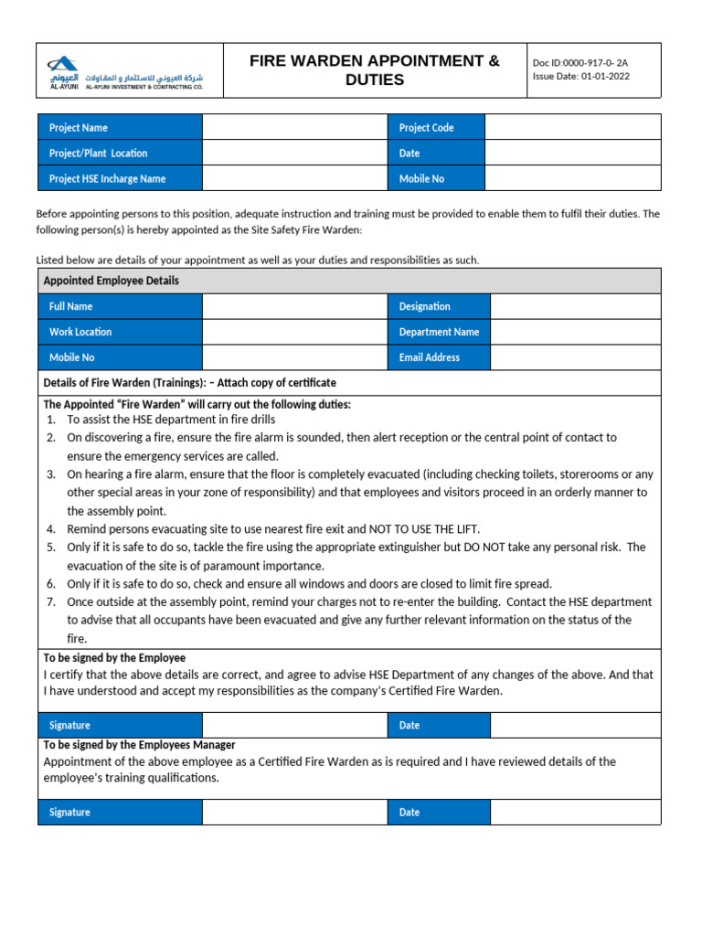 Fire Warden Appointment and Duties Guide | PDF | Firefighting | Safety