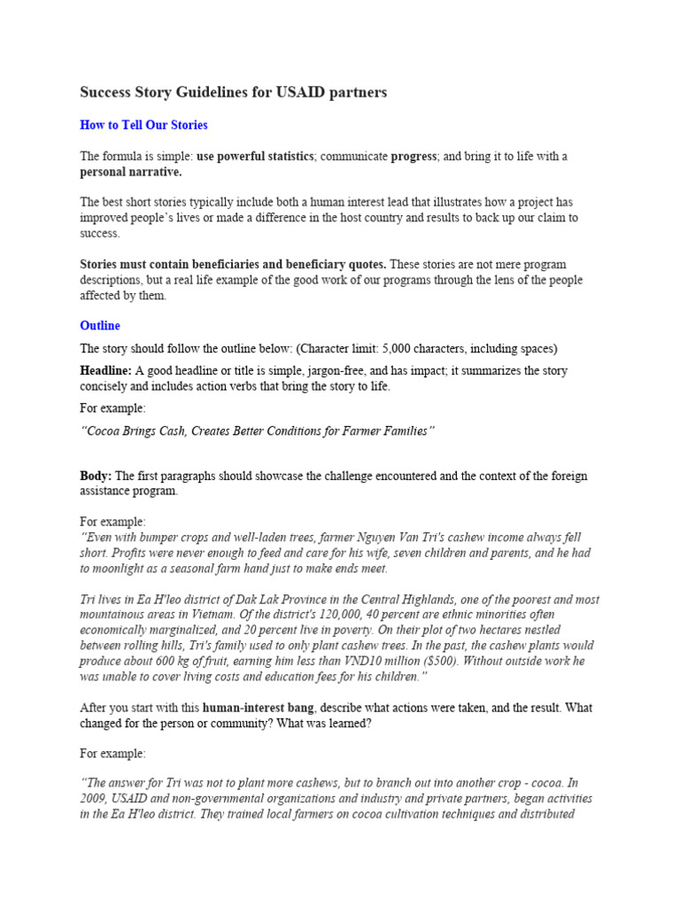 USAID Success Story Guidelines | PDF | Cocoa Bean | Agriculture