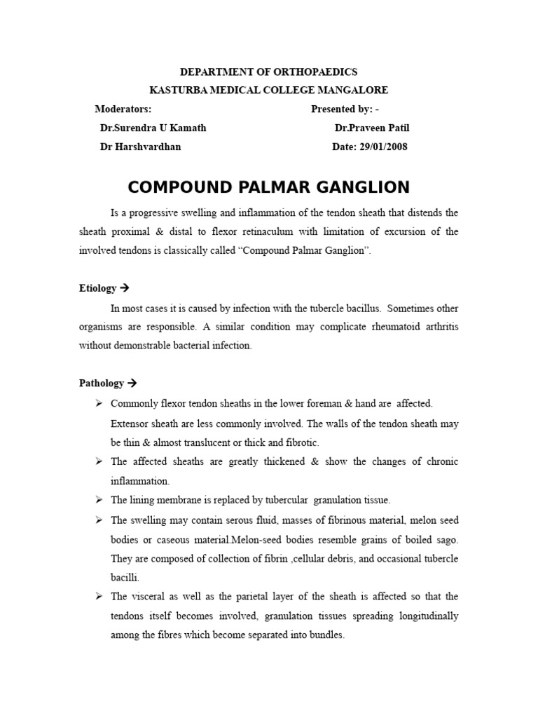 Compound Plamar Ganglion | PDF | Hand | Thumb