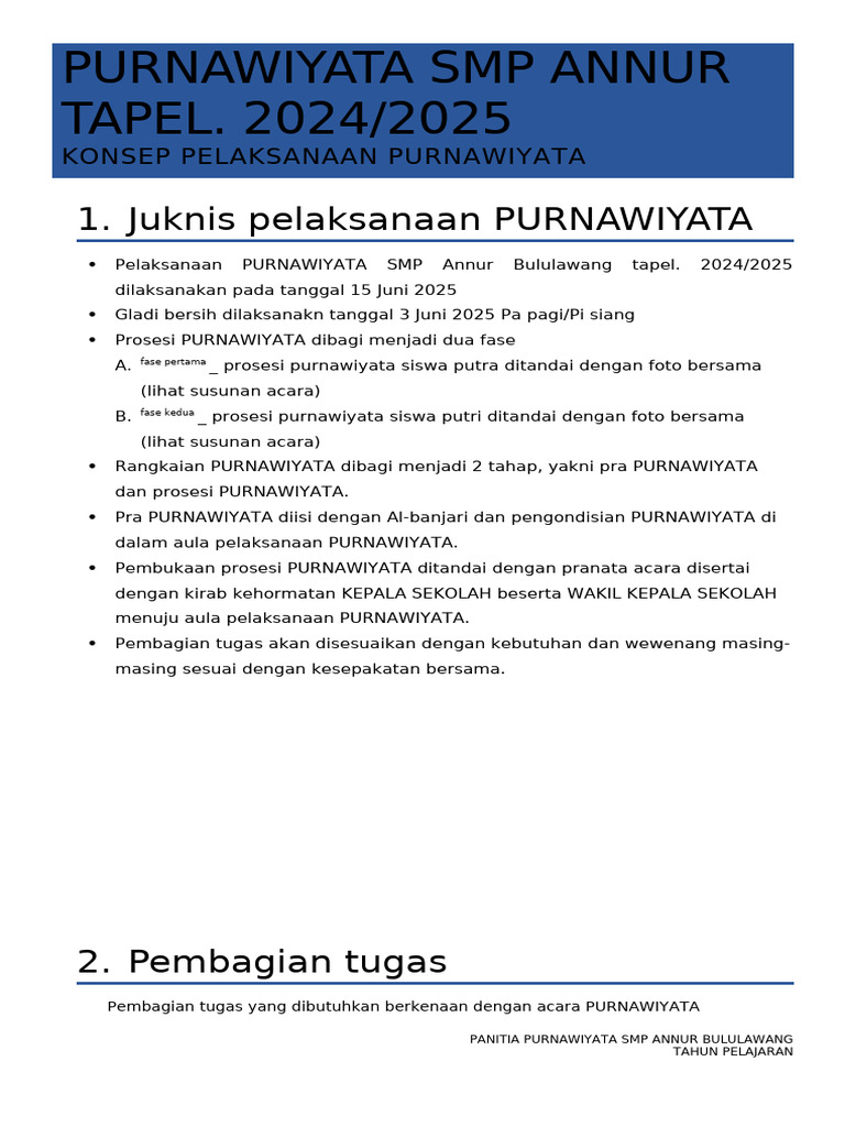 Pelaksanaan Purnawiyata SMP Annur 2025 | PDF