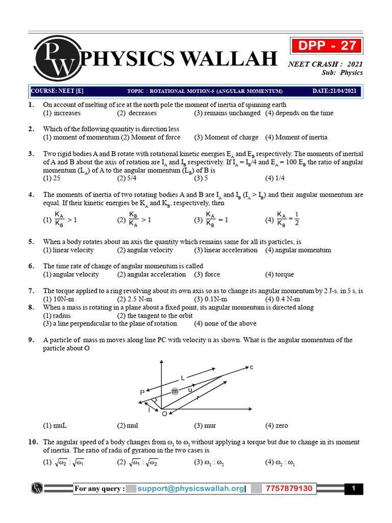 Rotation DPP 05 Manish Raj Sir Neet Crash Course Relaunch Physics | PDF | Rotation Around A ...