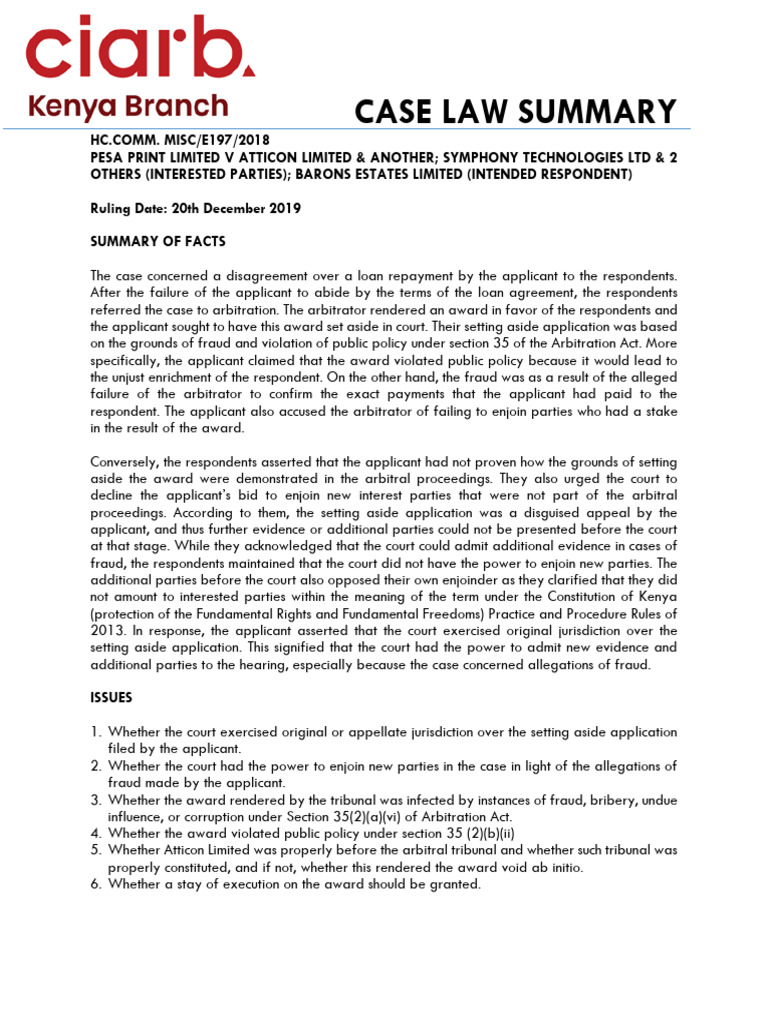 32 Case No. E197 2018 Summary Ruling | PDF | Arbitration | Jurisdiction