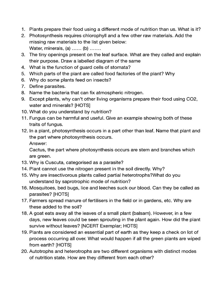 Nutrition in Plants Test | PDF