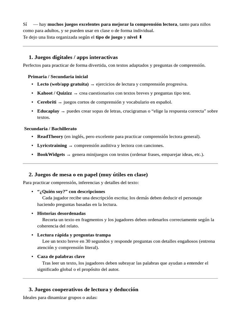 Mejores Juegos para Mejorar Comprensión Lectora | PDF | Comprensión lectora