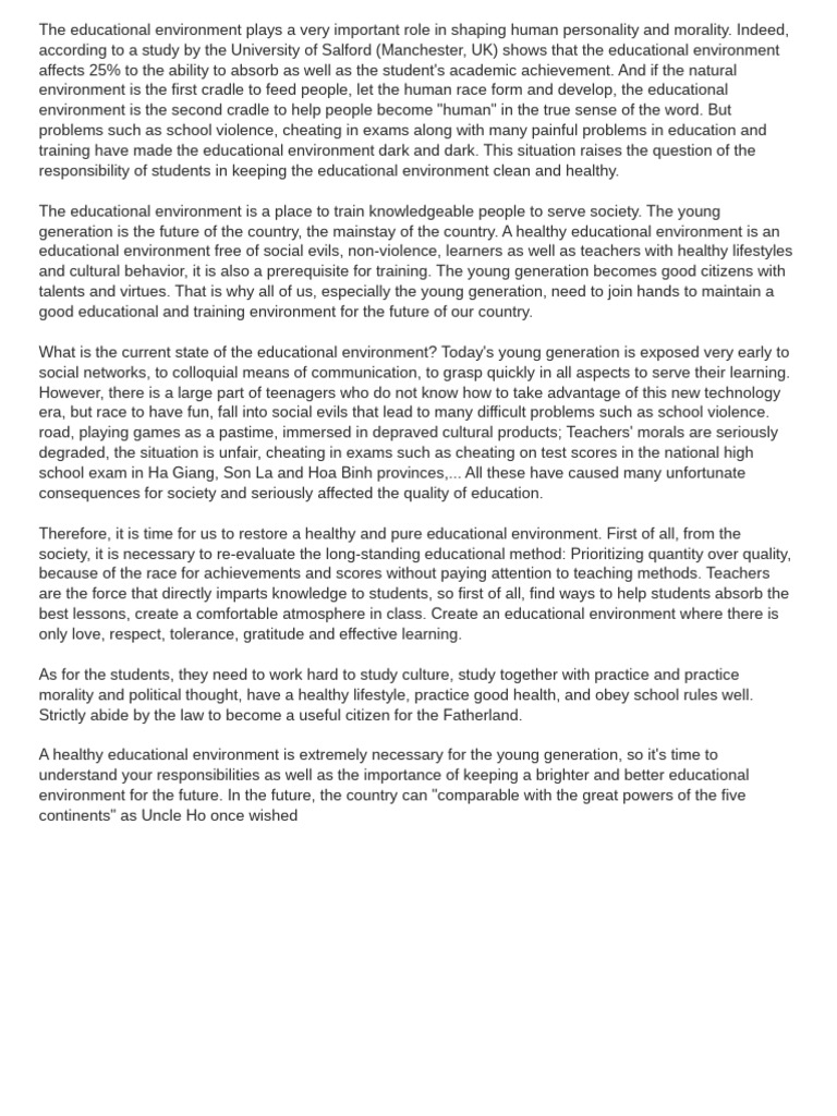 The Educational Environment Plays A Very Important Role in Shaping ...