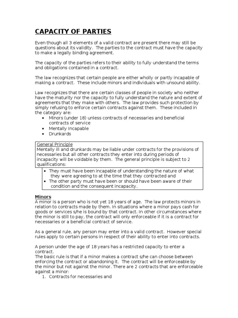 Contractual Capacity of Parties Explained | PDF