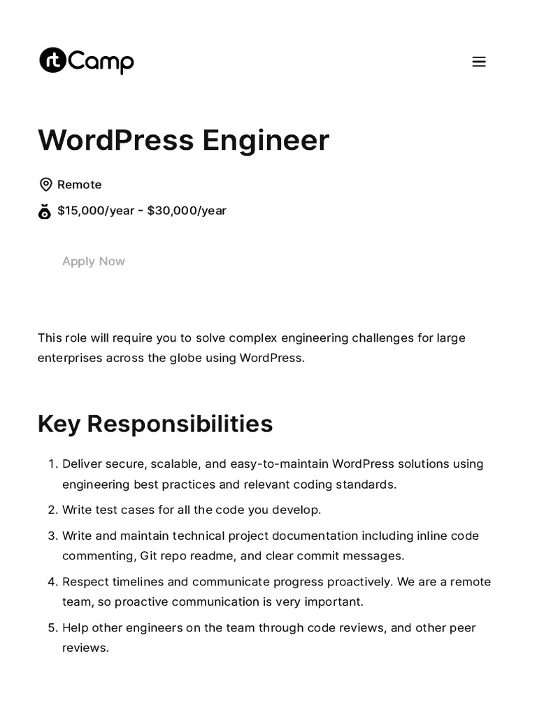 WordPress Engineer _ RtCamp | PDF