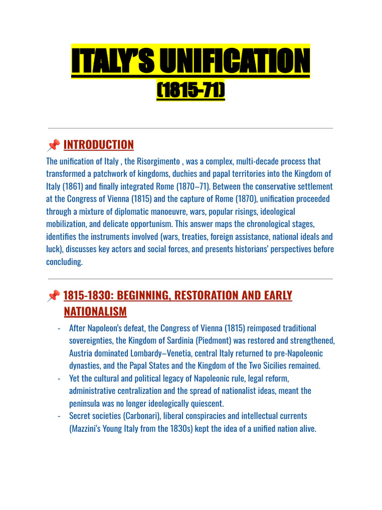 ITALY's UNIFICATION | PDF | Italy | Political Science