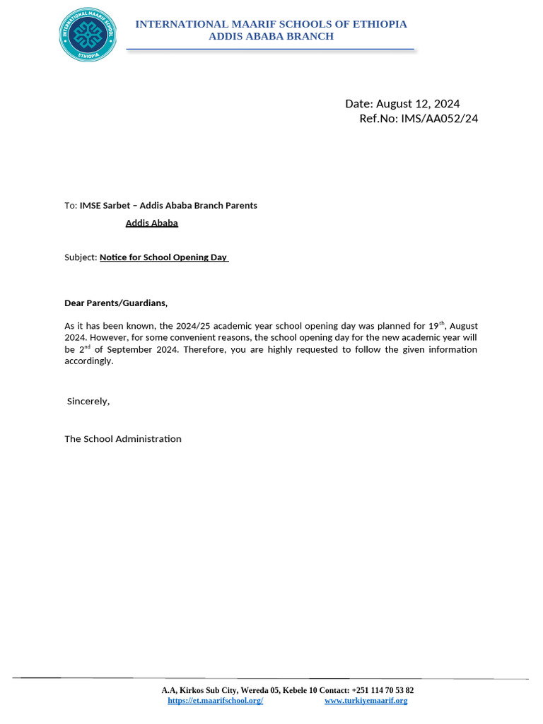 Revised School Opening Day | PDF