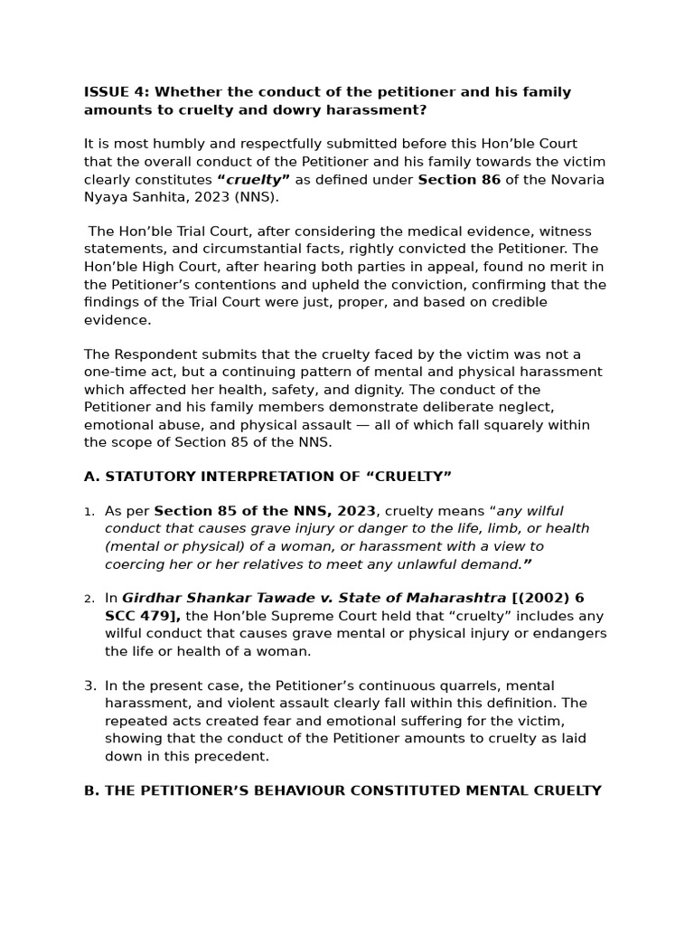 Issue 4 Draft of Moot Court | PDF | Psychological Abuse | Trials