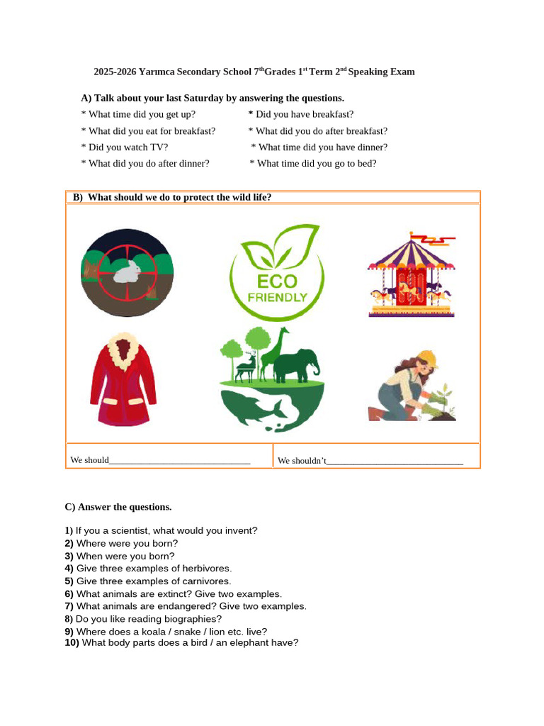 2025 7th Grades 2nd Speaking Exam | PDF