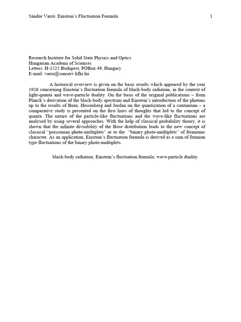 Einstein's Fluctuation Formula. A Historical Overview | PDF | Photon ...