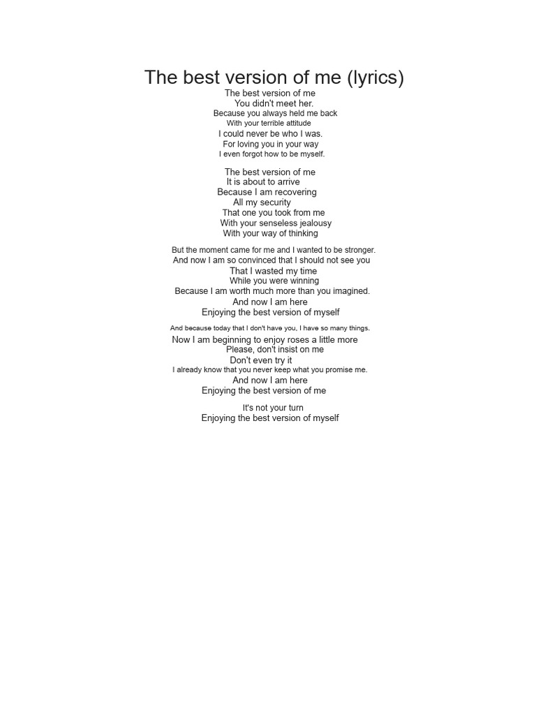 Best Version of Me Lyrics Analysis | PDF