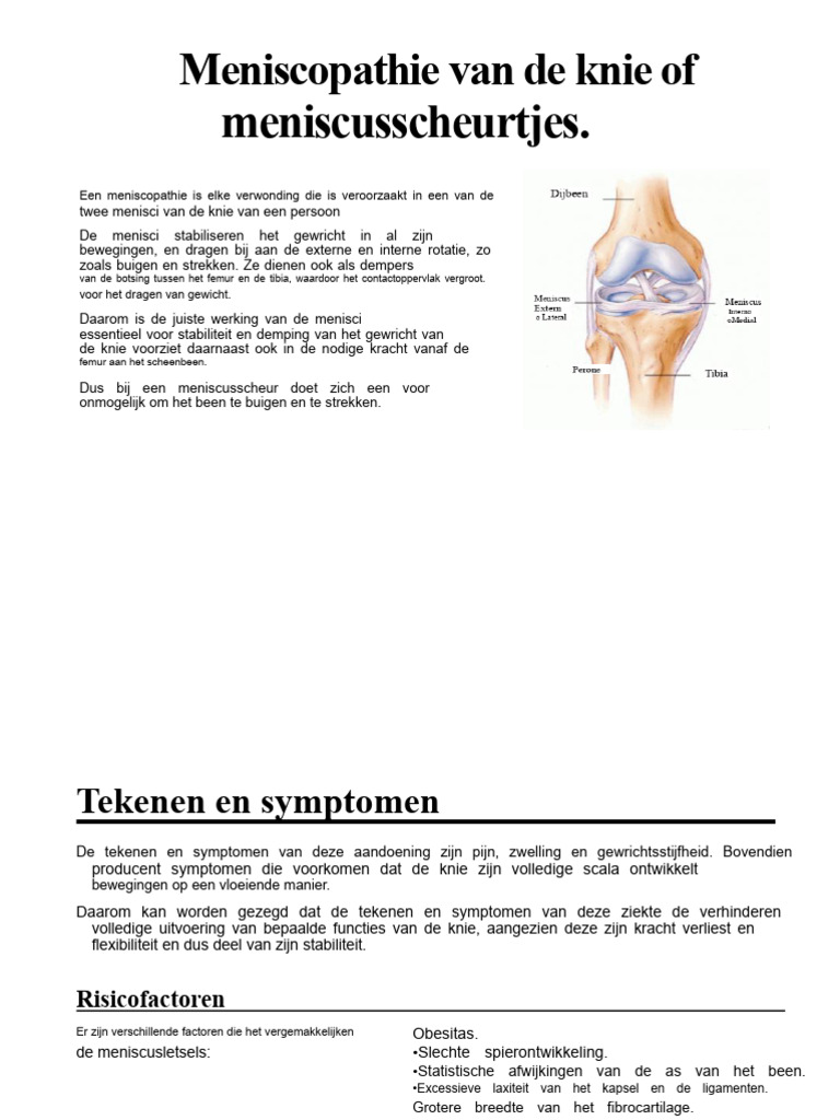 Meniscopathie Van de Knie of Meniscusletsel | PDF
