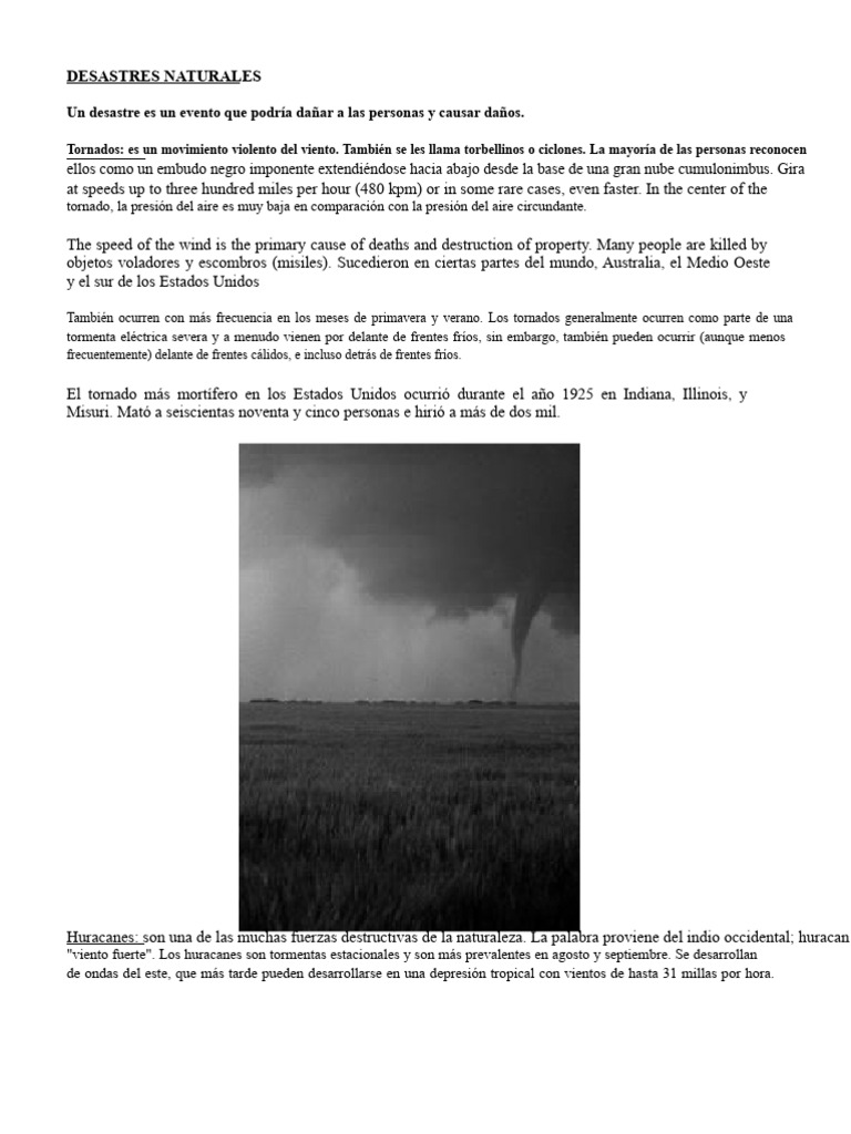 Ejercicios de Comprensión Lectora Sobre Desastres Naturales - 29487 ...