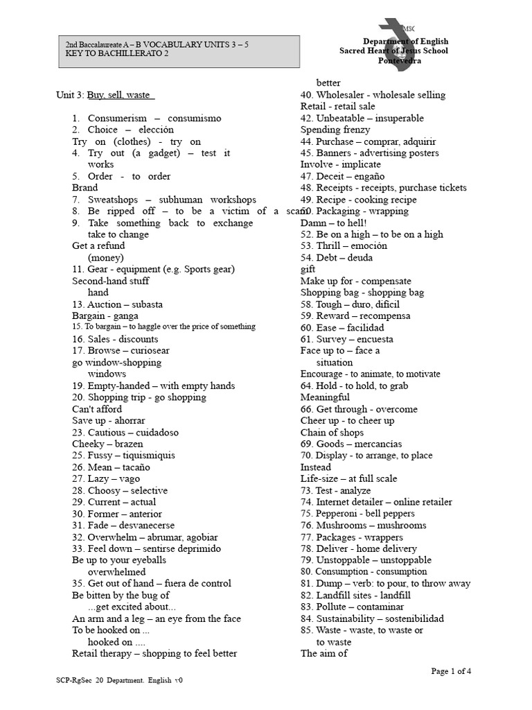 Vocabulary Units 3-5 for Baccalaureate | PDF
