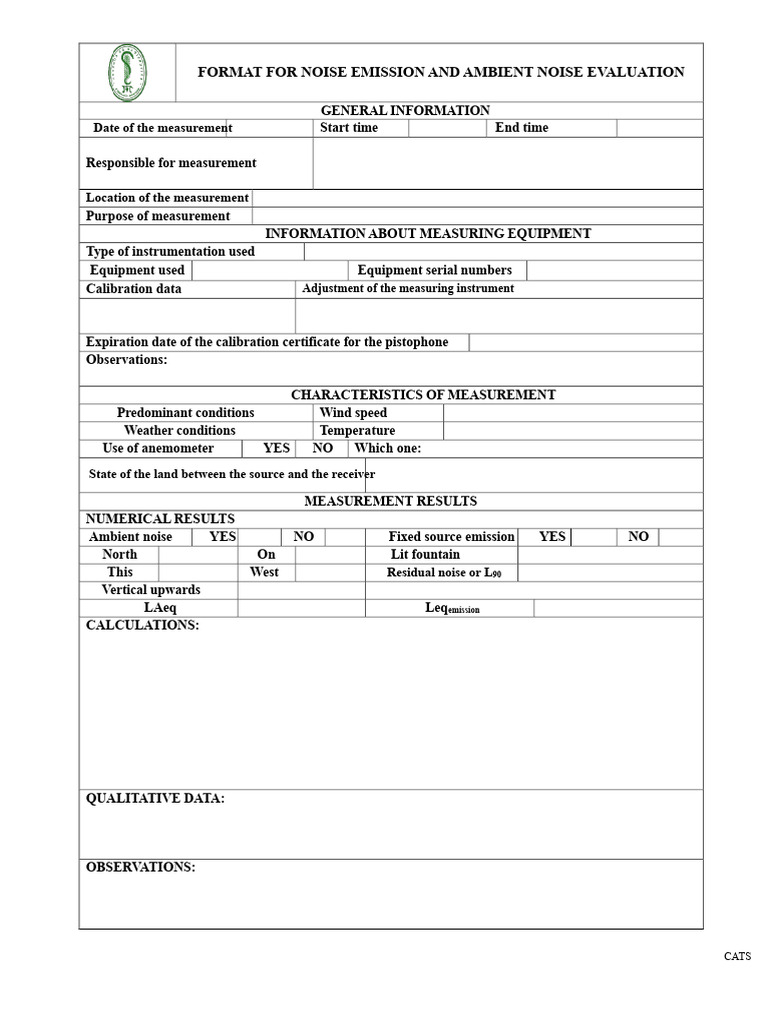 Noise Emission Evaluation Format Guide | PDF