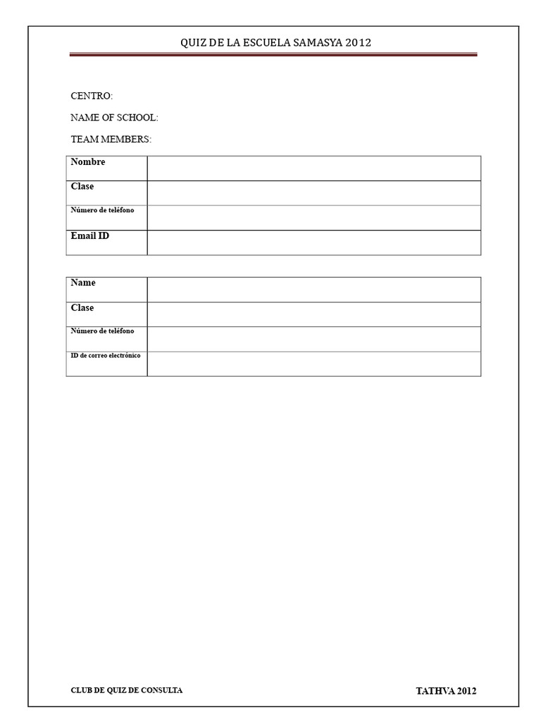 Quiz Escolar Samasya 2012: Reglas y Preguntas | PDF
