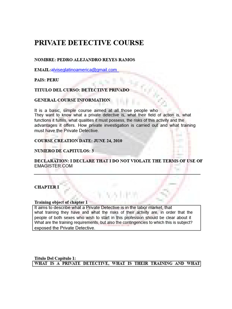 Private Detective Course Overview | PDF | Forensic Science | Police