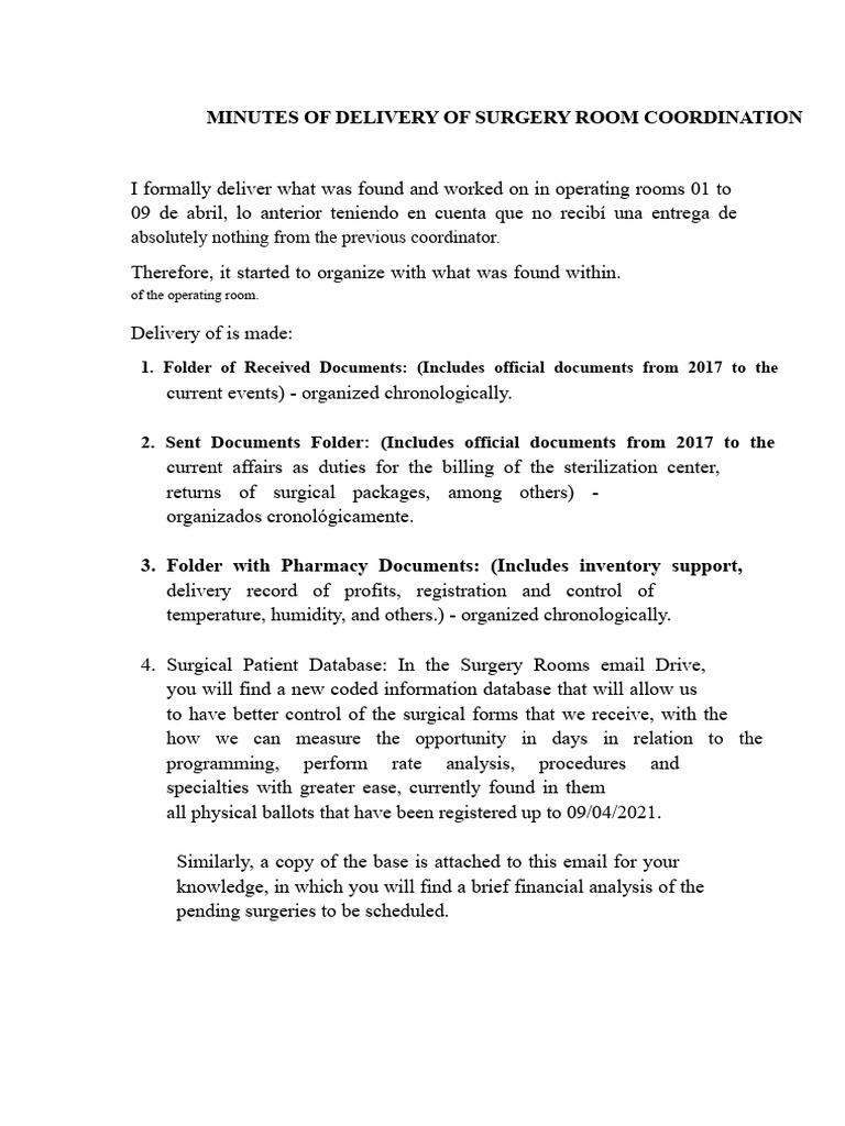 Delivery Record For Surgery Rooms | PDF | Surgery | Health Care
