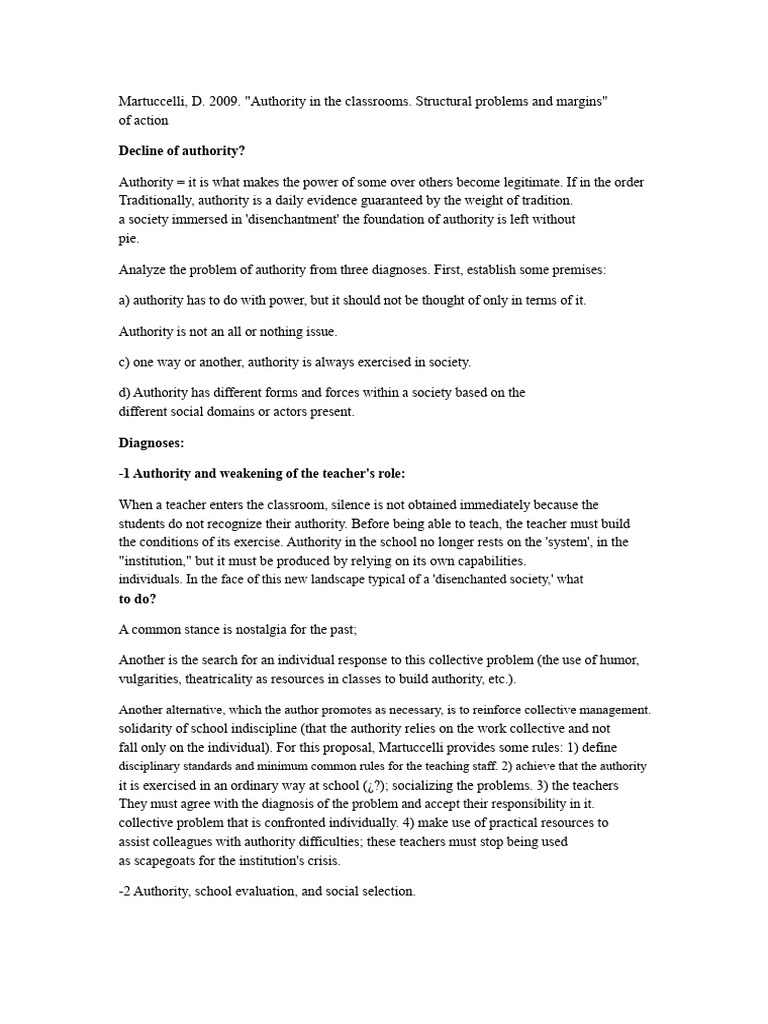 Martuccelli, D. 2009. "Authority in The Classroom. Structural Problems ...