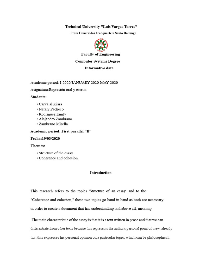Essay Structure and Cohesion Guide | PDF | Essays | Semantics