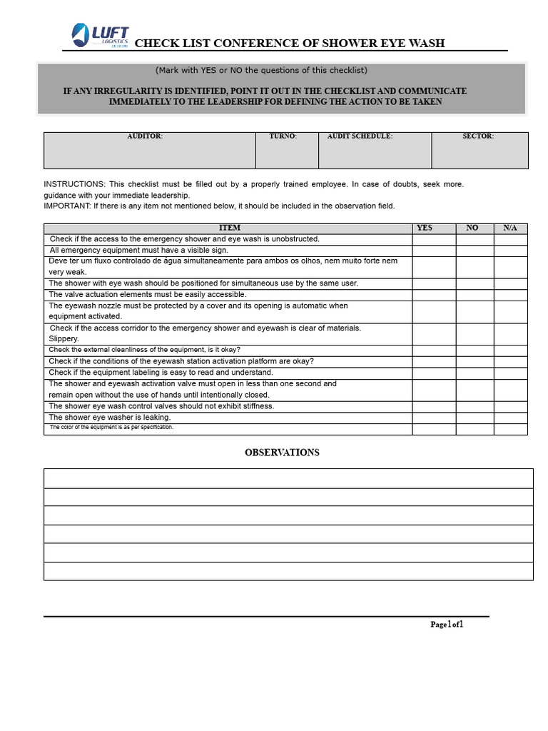 Shower Eye Wash Conference Checklist | PDF
