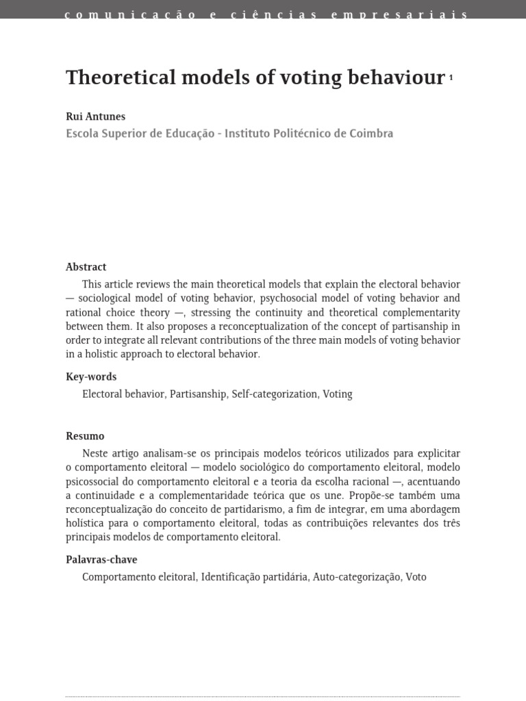 Theoretical Models of Voting Behavior | PDF | Rationality | Social Group