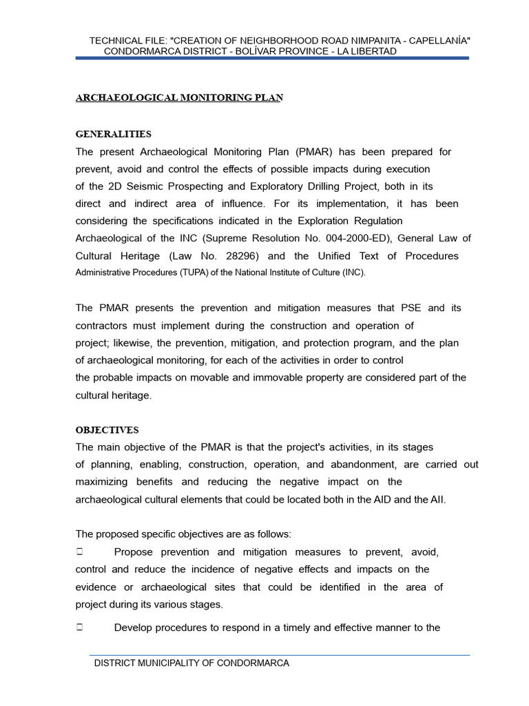 Archaeological Monitoring Plan for Nimpanita Road | PDF | Archaeology ...