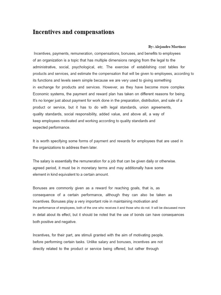 Essay - Incentives and Compensation | PDF | Reinforcement | Incentive