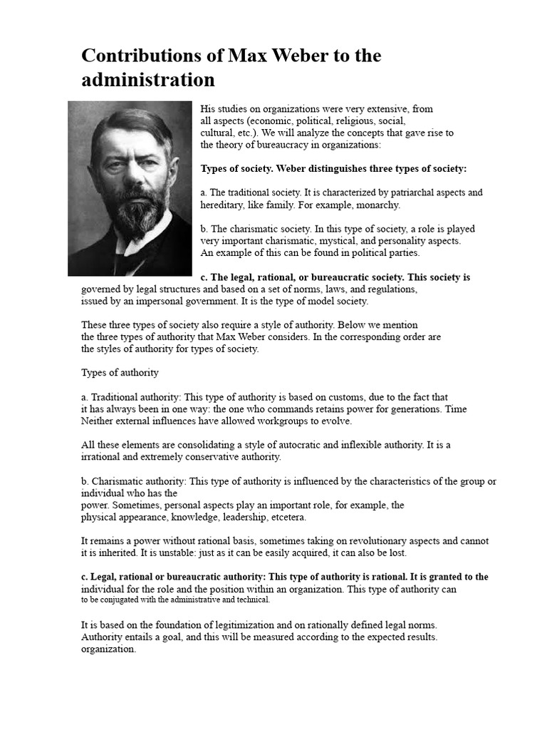 Contributions of Max Weber to HIGA Administration | PDF | Bureaucracy ...