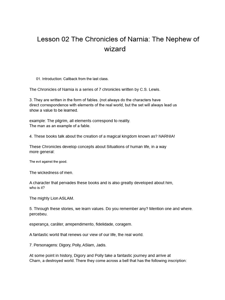 Class 02 The Chronicles of Narnia - The Magician's Nephew | PDF | The ...