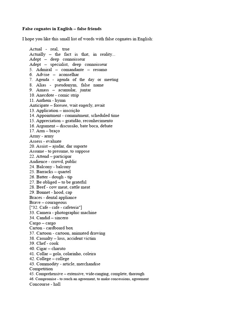200 false cognates in English | PDF
