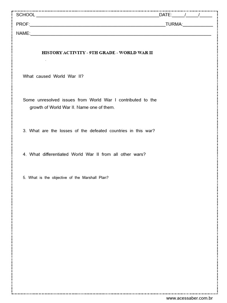 9th Grade WWII History Activity | PDF