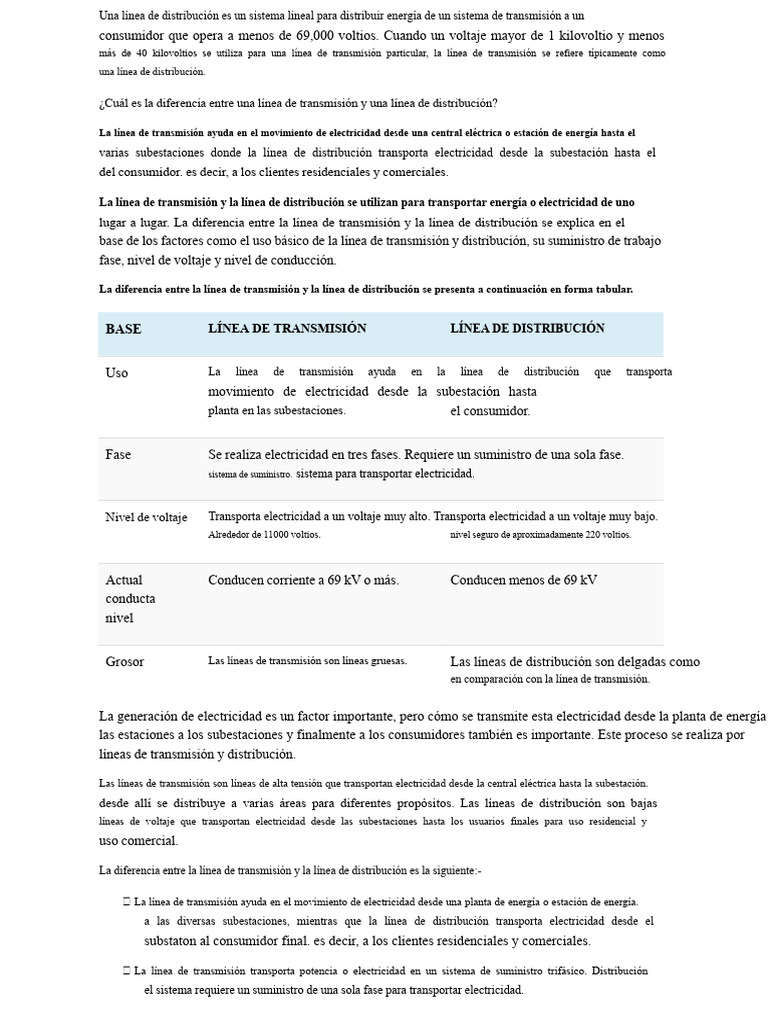 Diferencias entre Líneas de Transmisión y Distribución | PDF ...