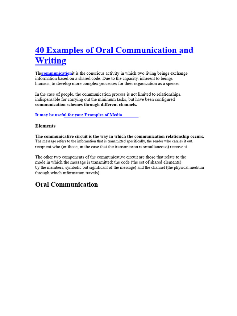 40 Examples of Oral Communication | PDF | Communication | Information