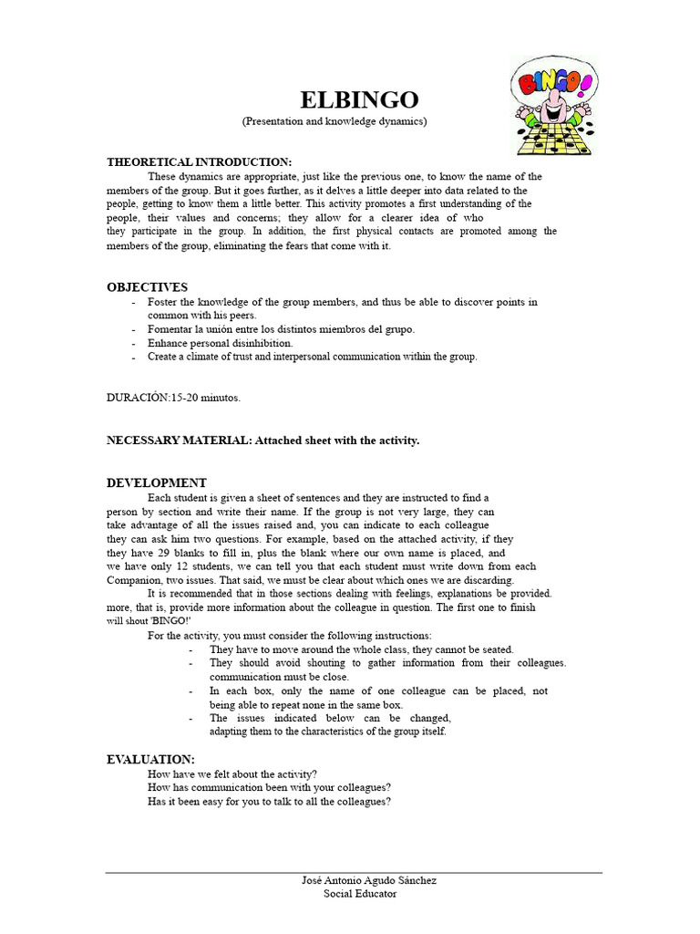 Group Dynamics Bingo Activity Guide | PDF | Knowledge | Behavioural ...