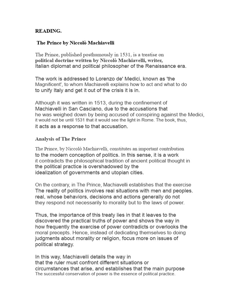The Prince. Machiavelli | PDF | The Prince | Niccolò Machiavelli