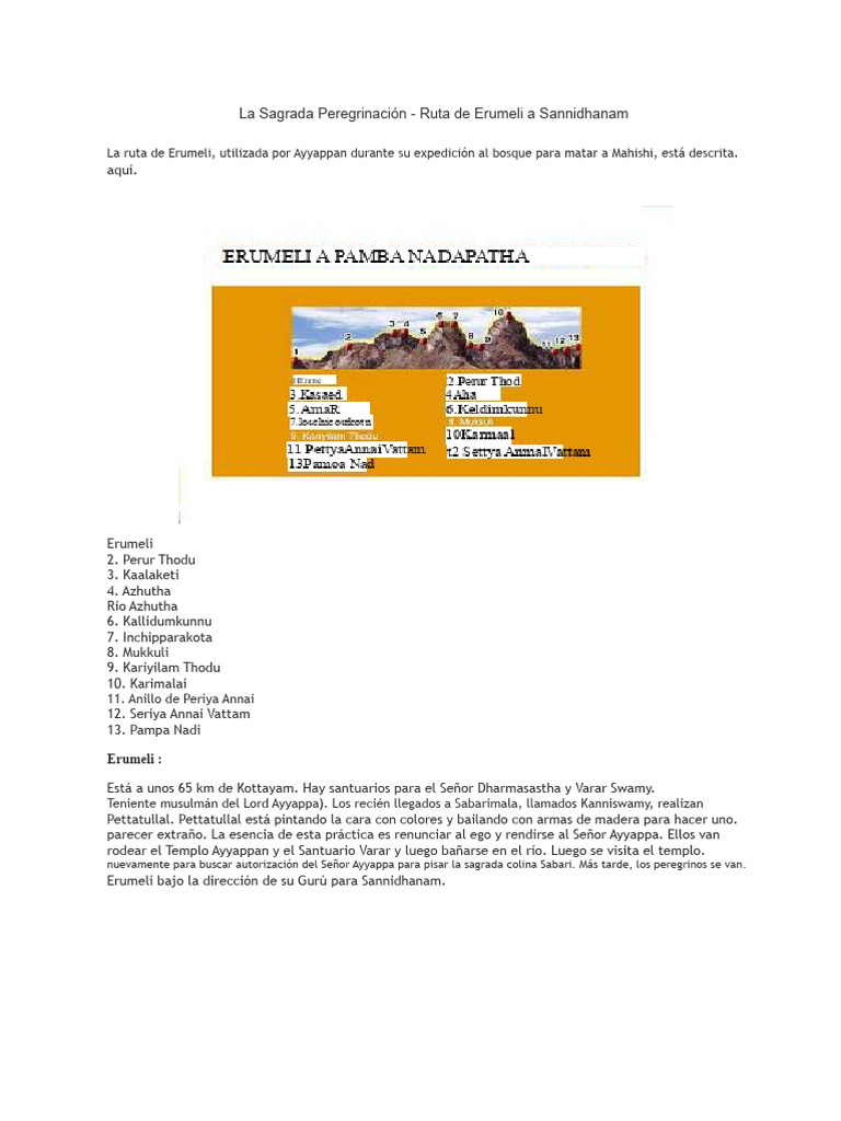 Camino de Trekking Tradicional de Erumeli A Sabarimala | PDF ...