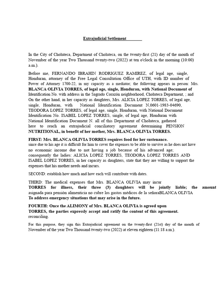 Extrajudicial Settlement for Alimony | PDF | Civil Law (Legal System ...