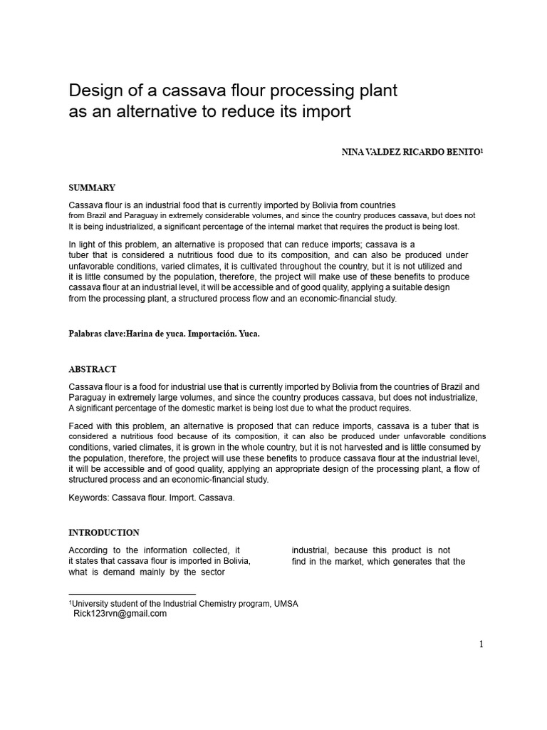 Design of a Cassava Flour Processing Plant as an Alternative to Reduce ...