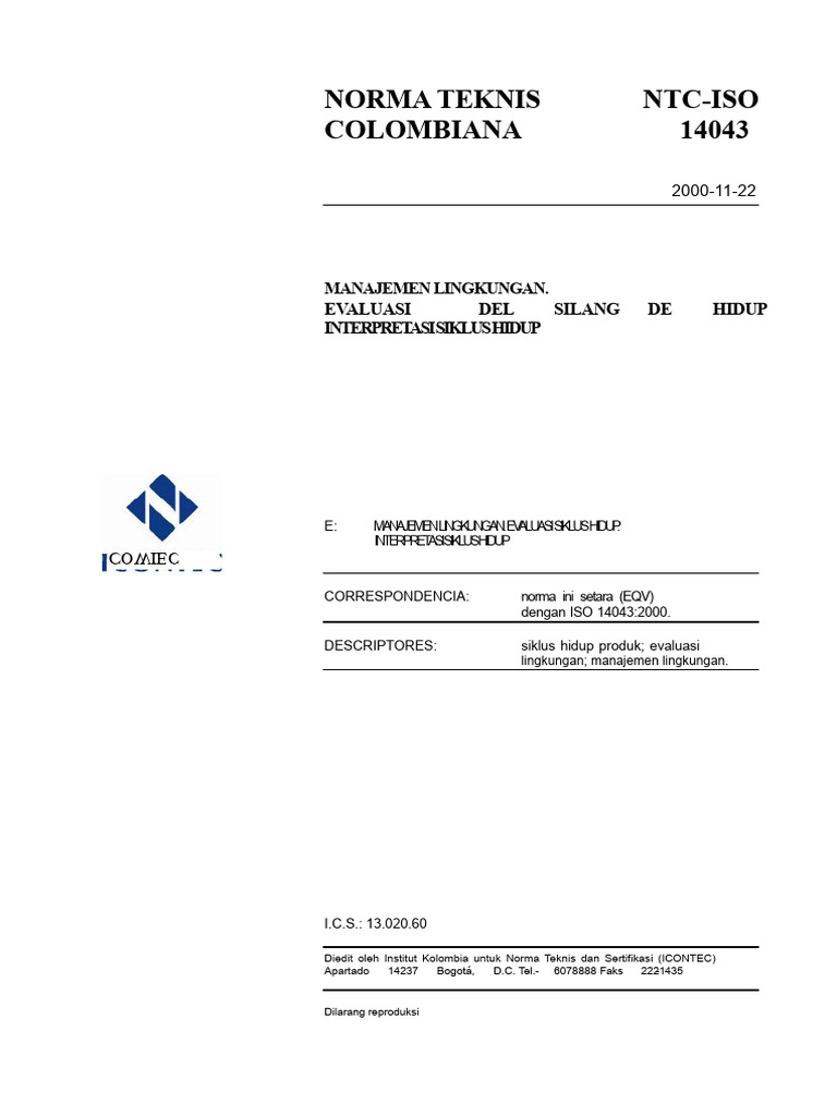 ISO 14043 - Evaluasi Siklus Hidup PDF | PDF