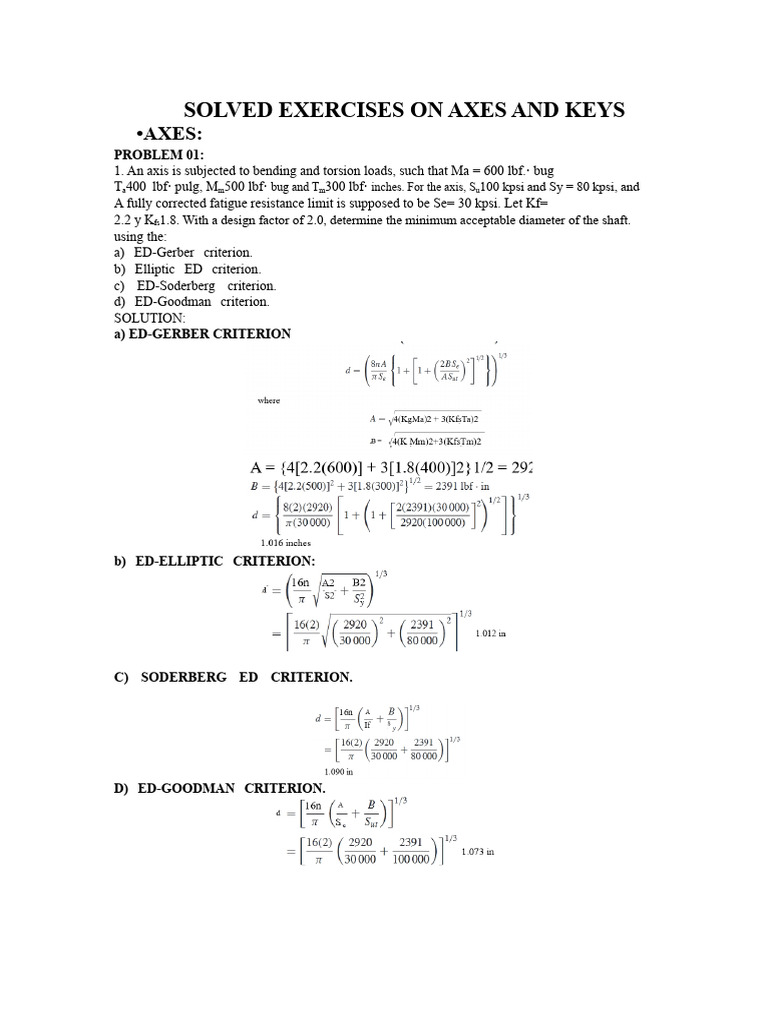 Solution Exercises On Axes and Keyways | PDF | Strength Of Materials ...