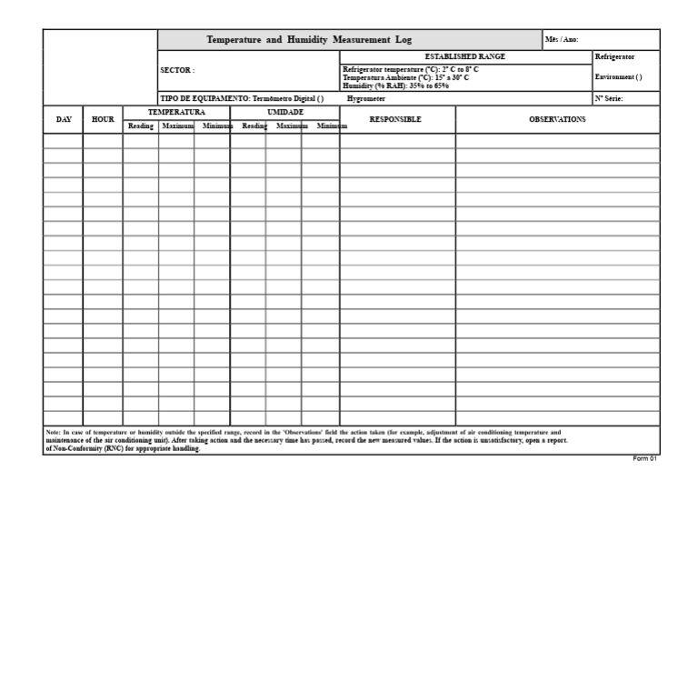Form 01 - Temperature and Humidity Record | PDF