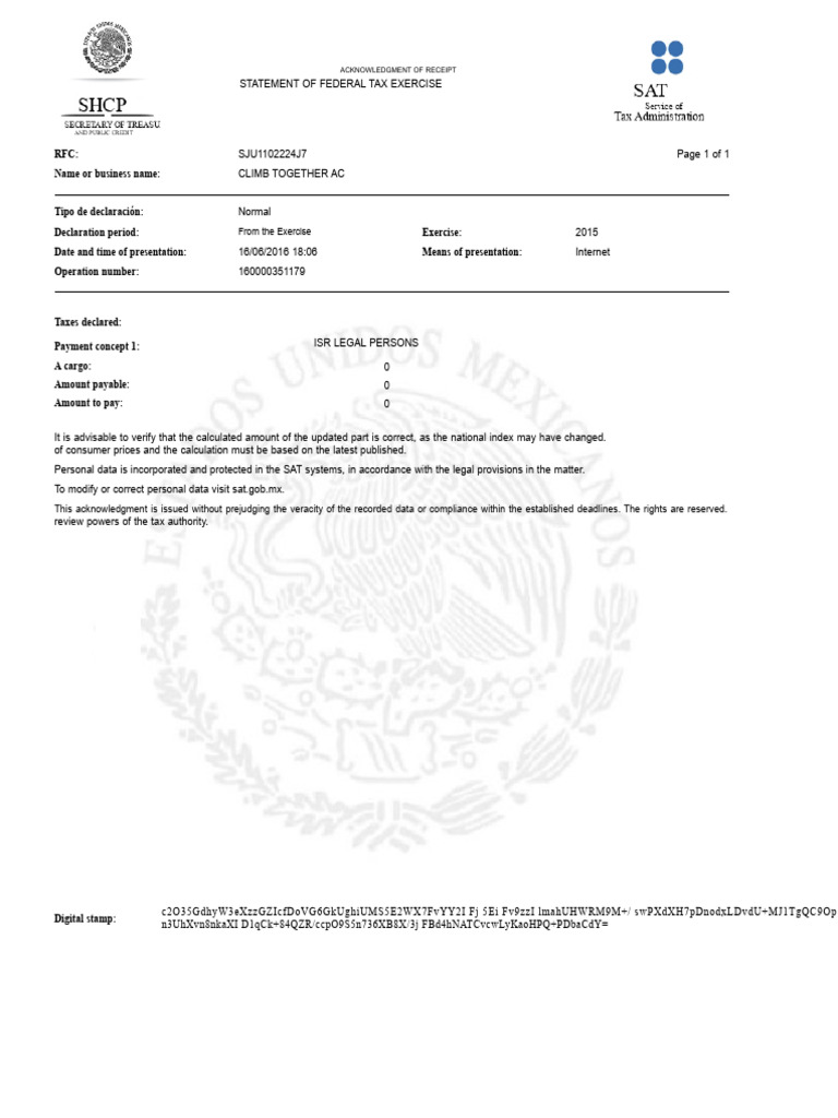 2016 Federal Tax Acknowledgment Document | PDF