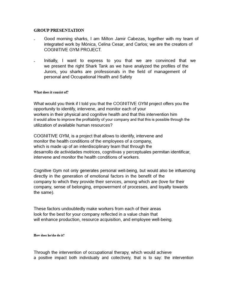 Shark Tank Script Finished | PDF | Well Being | Occupational Therapy