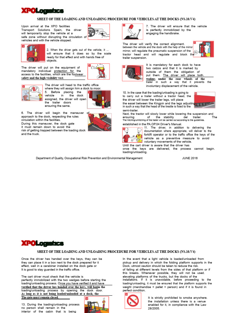 2016 Vehicle Loading and Unloading Sheet at Docks - XPO | PDF | Trailer ...