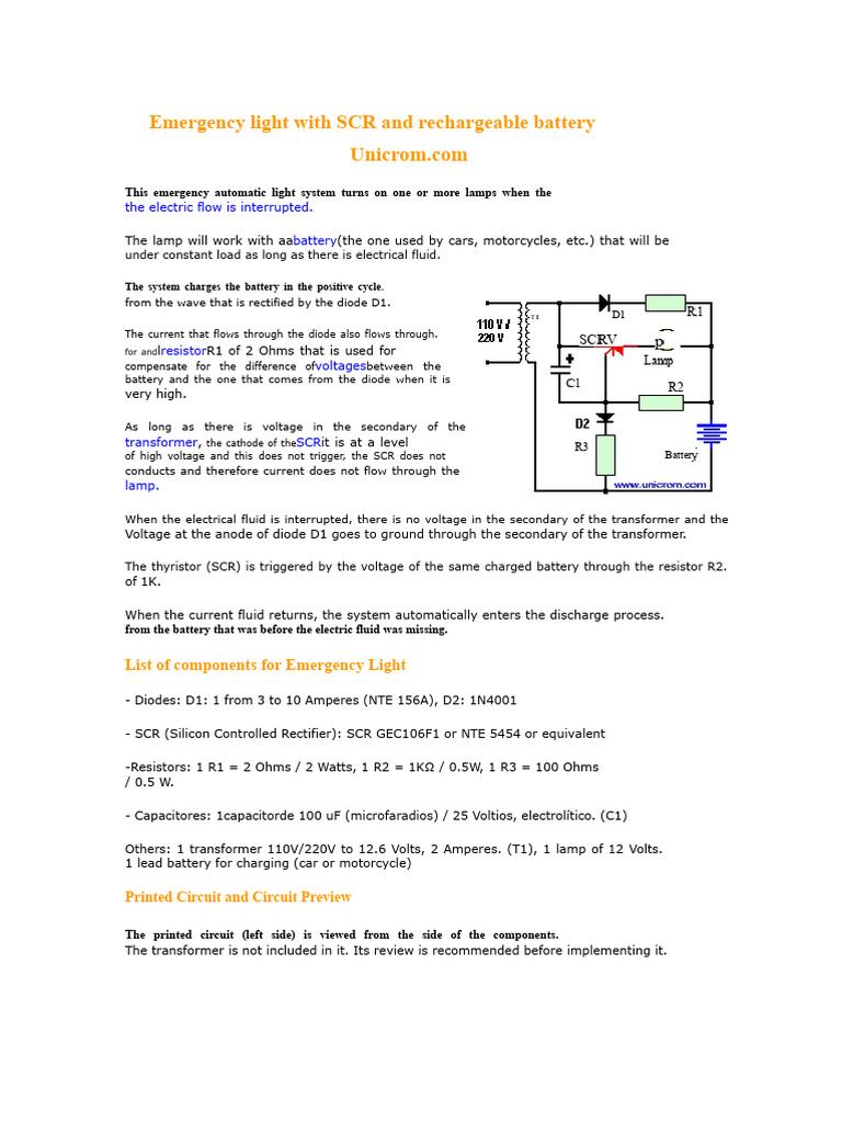 Emergency light with SCR and rechargeable battery | PDF