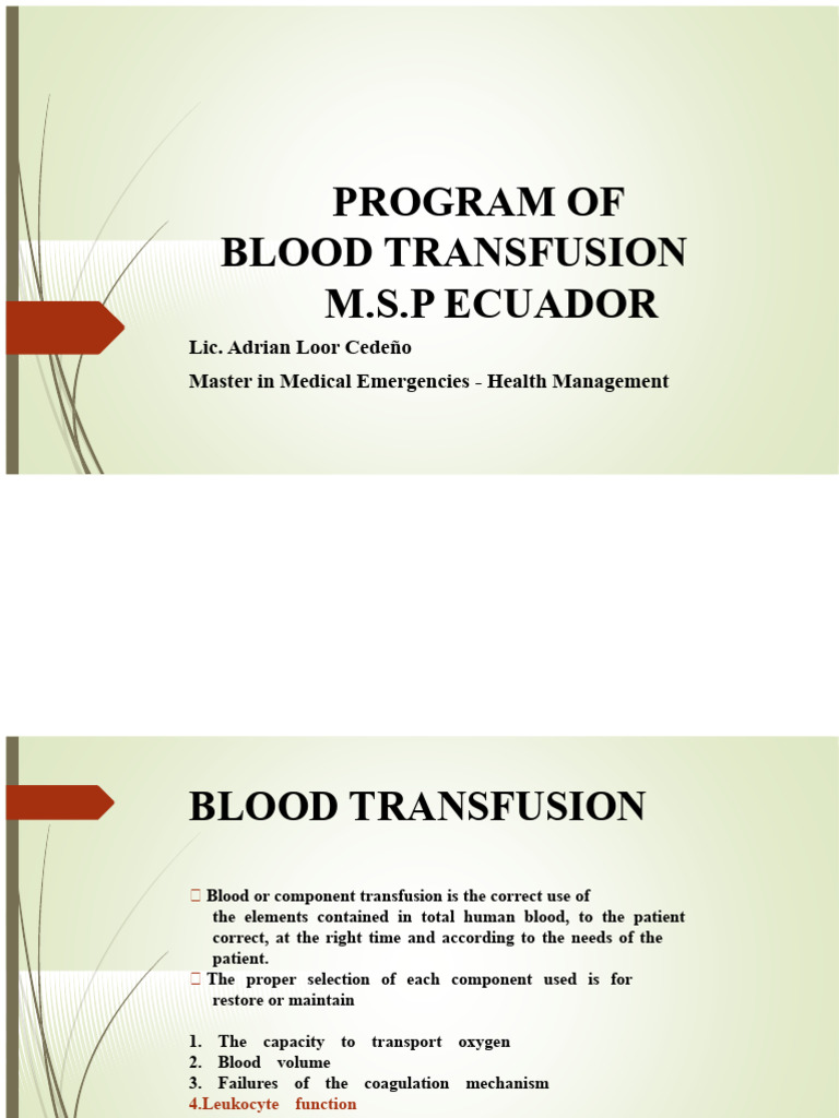 Blood Transfusion Program M | PDF | Platelet | Blood Transfusion