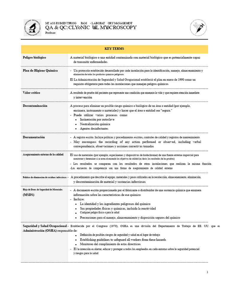Términos Clave en Seguridad Biológica y Química | PDF | Laboratorios ...